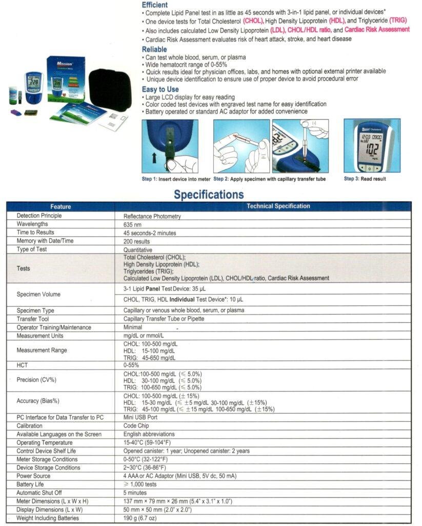 Lipid Panel (CHO/TG/HDL) Meter - Quicklab Services Private Limited