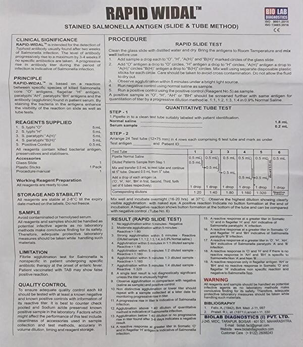 RAPID WIDAL (O, & H) Slide Test - QUICKLAB